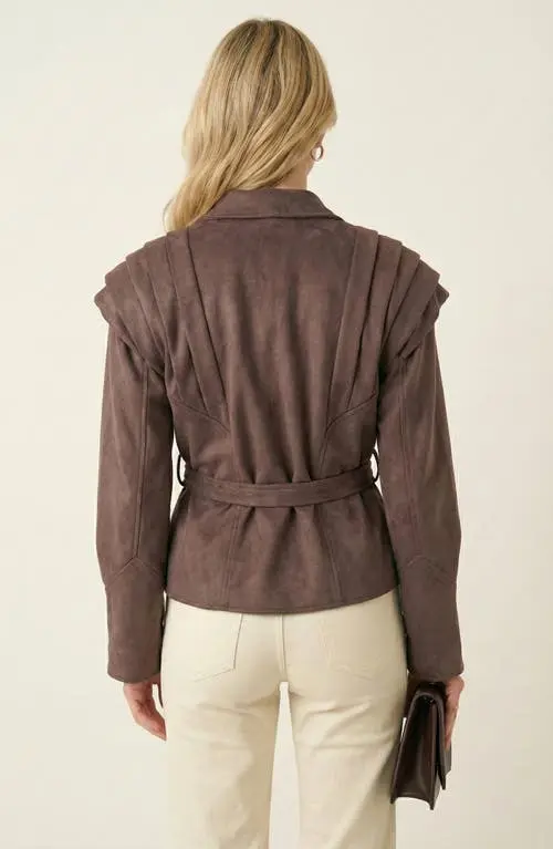 MODENAIRE Belted Pleated Shoulder Jacket - Brown