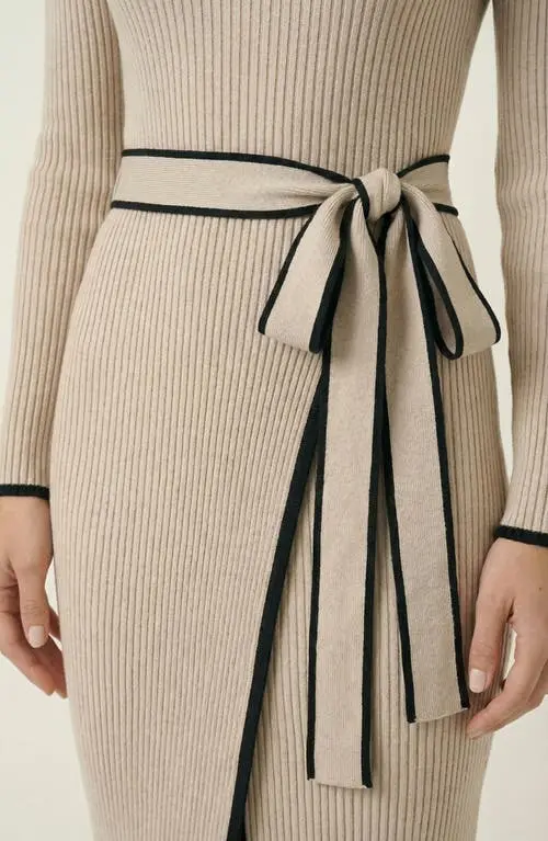 MODENAIRE Ribbed Knit Tie Waist Midi Dress