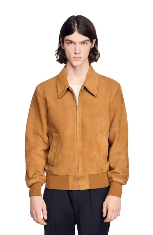 Sandro Goat Leather Jacket - Cognac