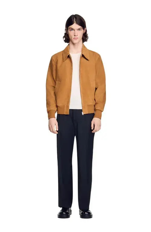 Sandro Goat Leather Jacket - Cognac