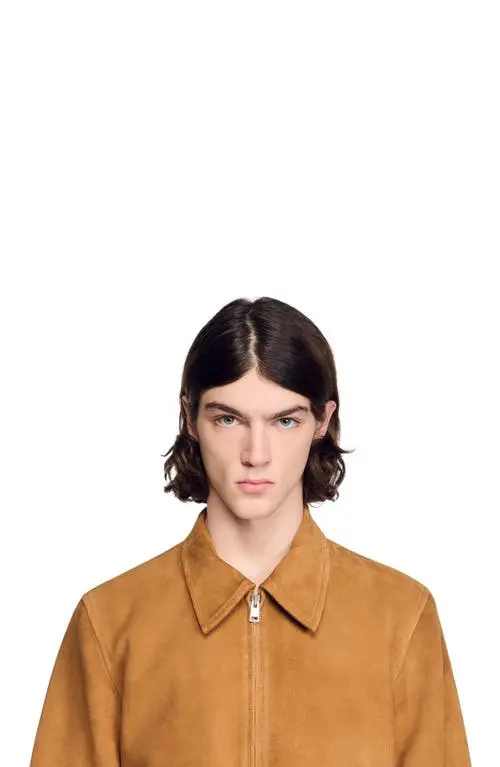 Sandro Goat Leather Jacket - Cognac