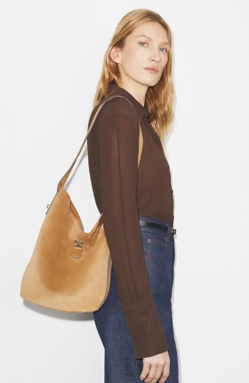Tory Burch Slim Lock Suede Bucket Bag