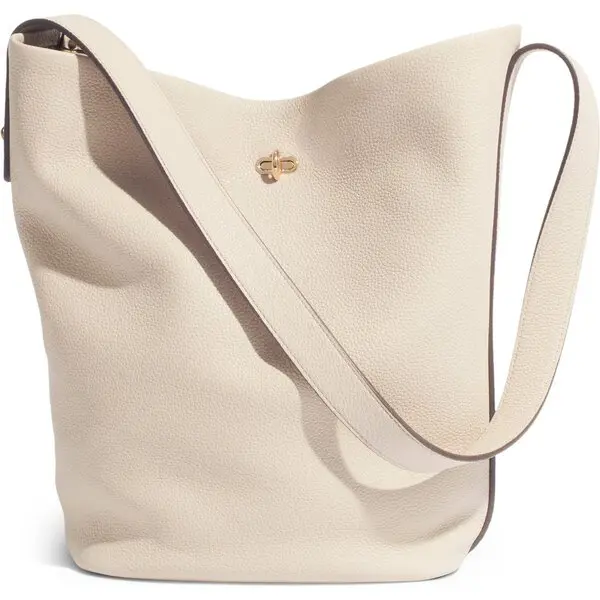 Tory Burch Slim Lock Leather Bucket Bag - Light Stone