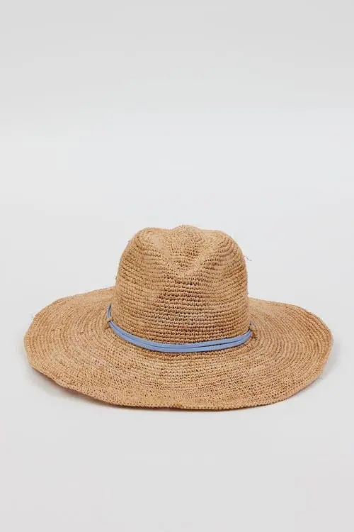 Hat Attack Raffia Crochet Continental - Natural/blue