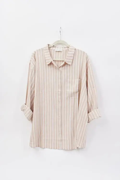 Hat Attack Printed Beach Shirt - Stripe Tan