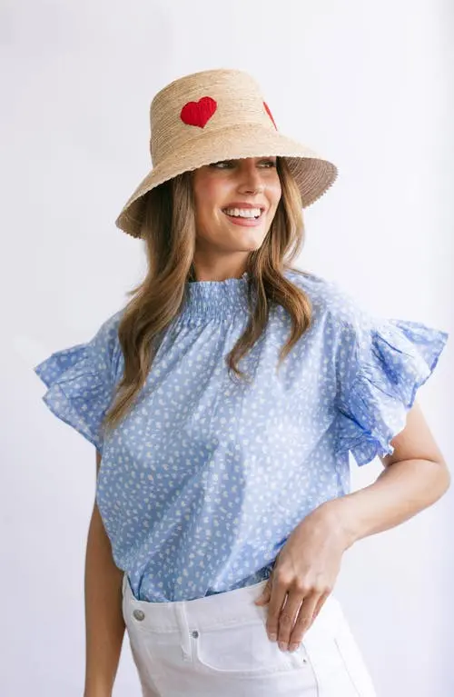 SUNSHINE TIENDA Embroidered Heart Palm Straw Bucket Hat