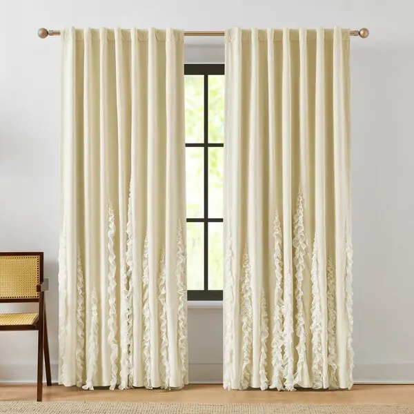 CHUKS COLLINS X LUSH DECOR Verdant Path Cotton Blackout Window Panel - Cream