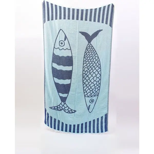 Hat Attack Novelty Turkish Towel - Double Fish Navy/teal
