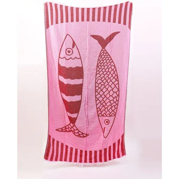 Hat Attack Novelty Turkish Towel - Double Fish Pink/red