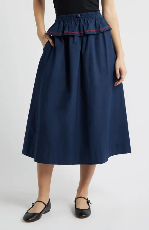 DAMSON MADDER Sigrid Peplum Waist Midi Skirt - Navy