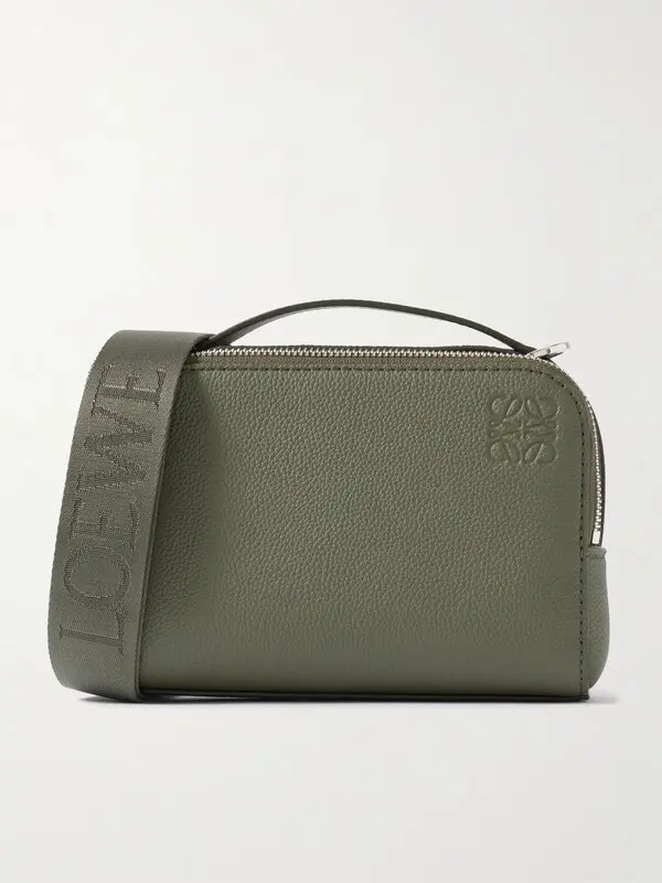 Loewe Debossed Full-grain Leather Messenger Bag - Green
