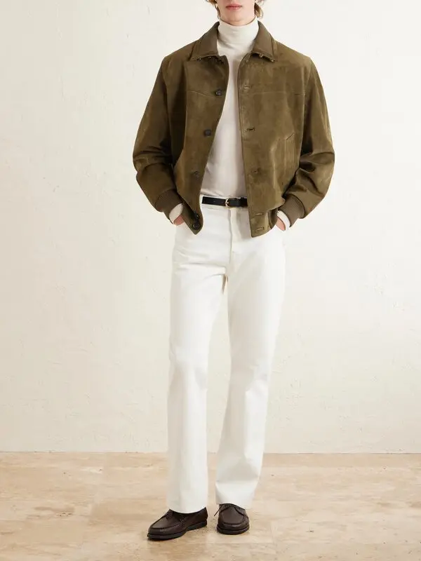 Loro Piana Ribbed Knit-trimmed Suede Bomber Jacket