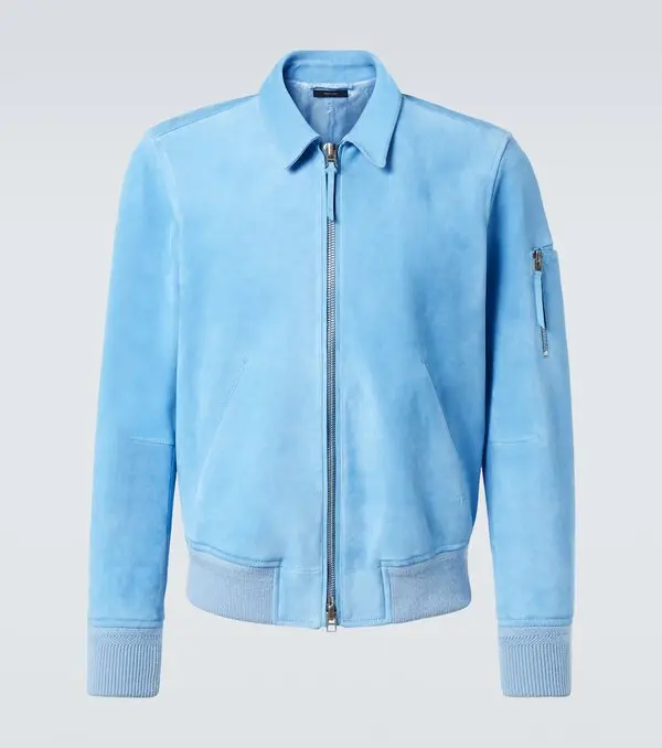 TOM FORD Suede Blouson Jacket - Blue