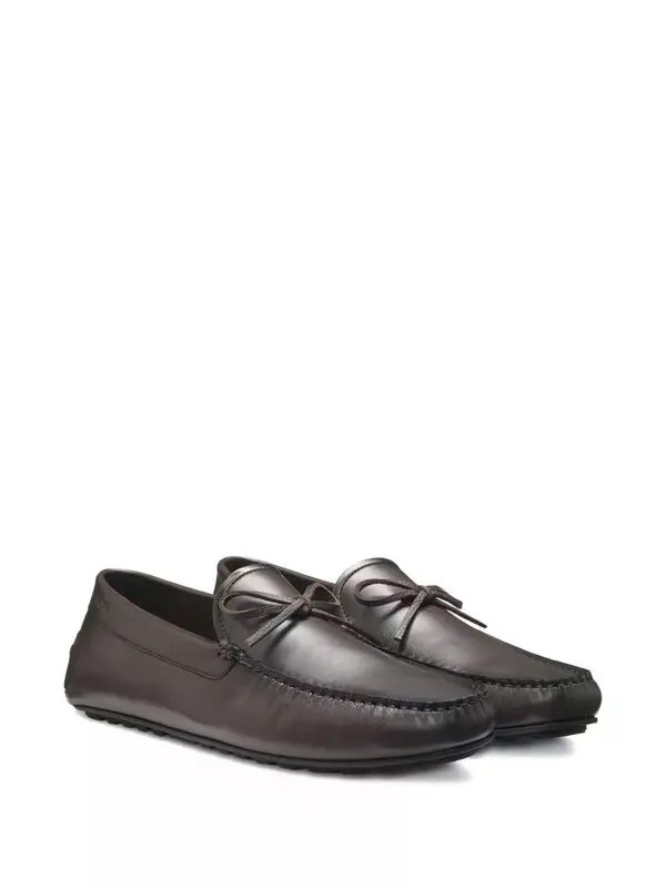 BOSS Leather Driver Moccasins With Bow Detailing - Brown