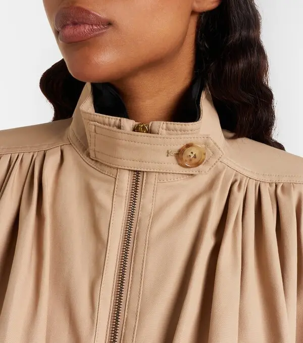Chloé Gathered Cropped Cotton Canvas Jacket - Beige