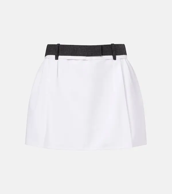Prada Pleated Cotton Miniskirt With Virgin Wool Trim