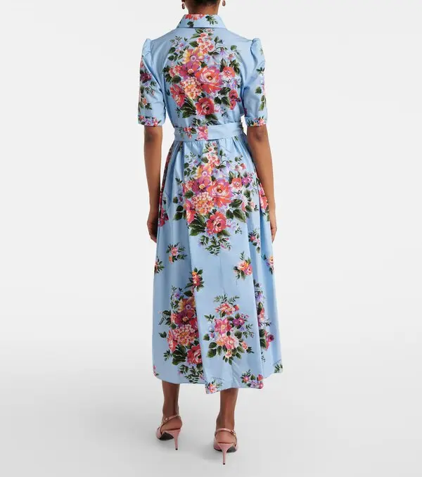 Dolce & Gabbana Floral Cotton Poplin Shirt Dress With Belt - Blue
