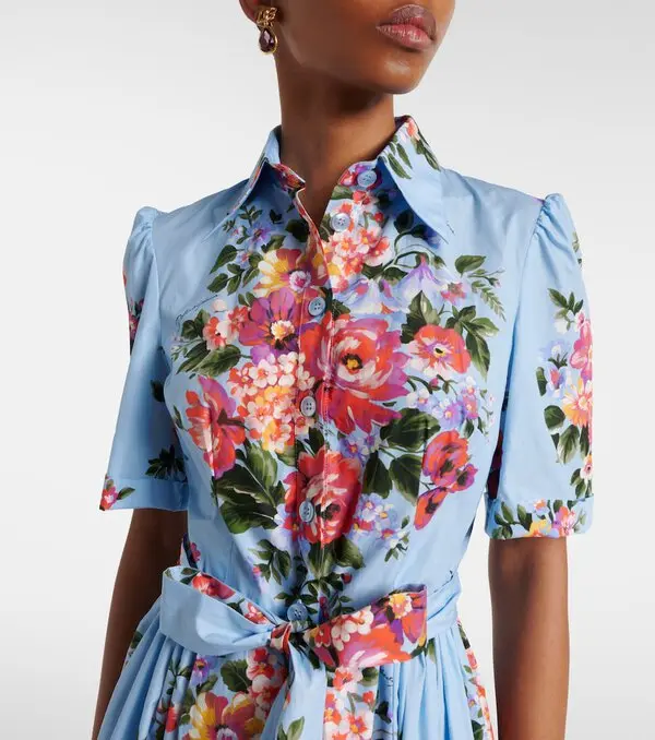 Dolce & Gabbana Floral Cotton Poplin Shirt Dress With Belt - Blue