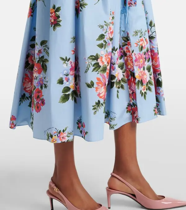 Dolce & Gabbana Floral Cotton Poplin Shirt Dress With Belt - Blue