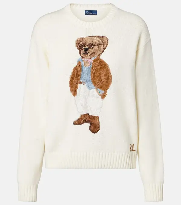Polo Ralph Lauren Polo Bear Intarsia Cotton Sweater - White