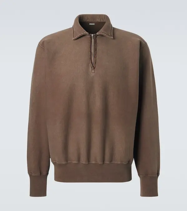 A.PRESSE Cotton Fleece Half-zip Sweatshirt - Brown