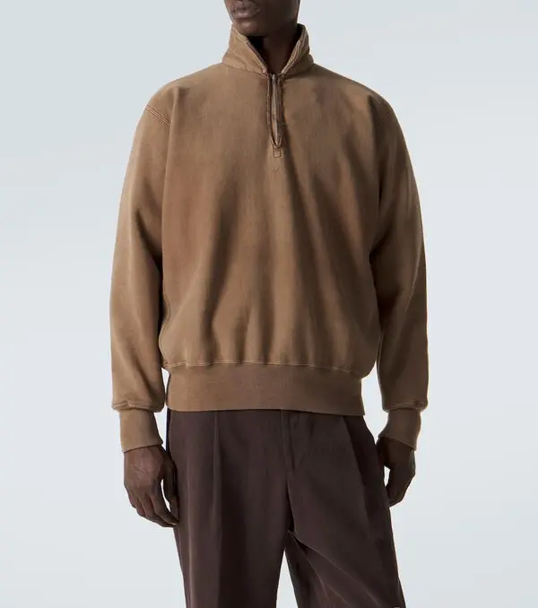 A.PRESSE Cotton Fleece Half-zip Sweatshirt - Brown