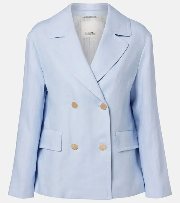 Max Mara Avenue Double-breasted Linen Blazer - Blue