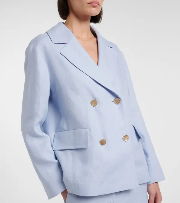 Max Mara Avenue Double-breasted Linen Blazer - Blue