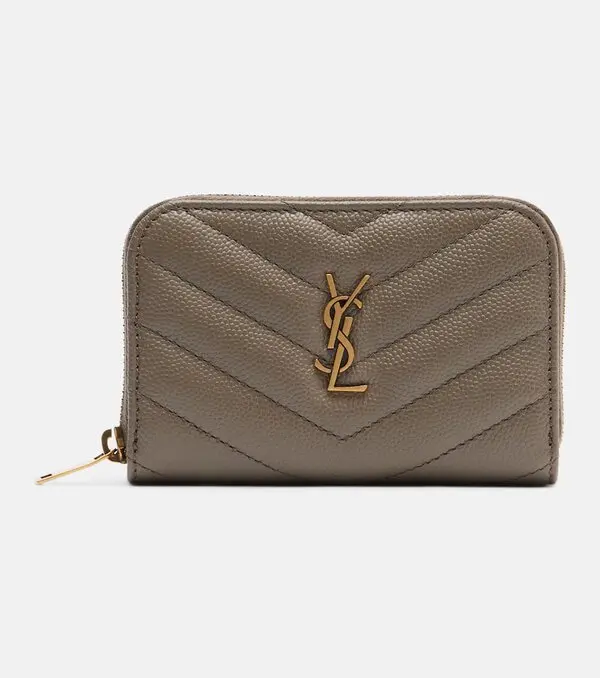 Saint Laurent Cassandre Quilted Leather Card Case - Grey