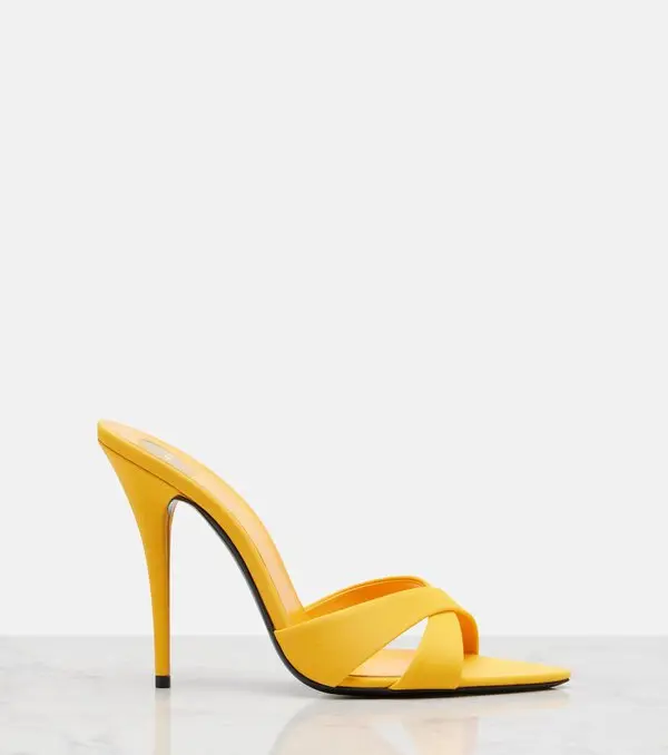 Saint Laurent Kirat Crêpe Satin Mules - Yellow