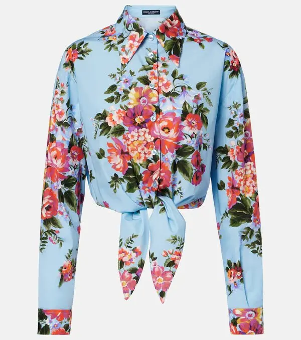 Dolce & Gabbana Floral Cropped Cotton Shirt - Blue