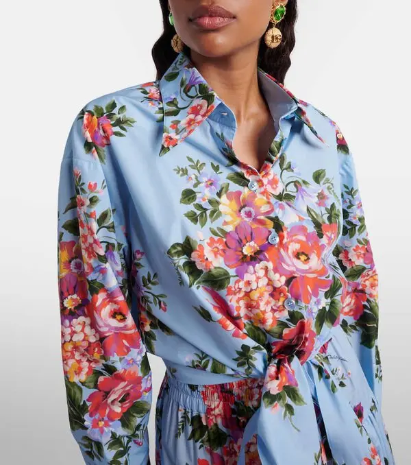 Dolce & Gabbana Floral Cropped Cotton Shirt - Blue