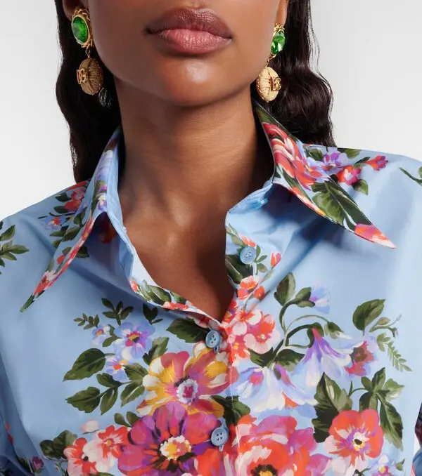 Dolce & Gabbana Floral Cropped Cotton Shirt - Blue