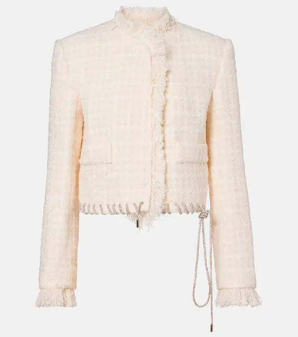 AREA Embellished Tweed Jacket - White