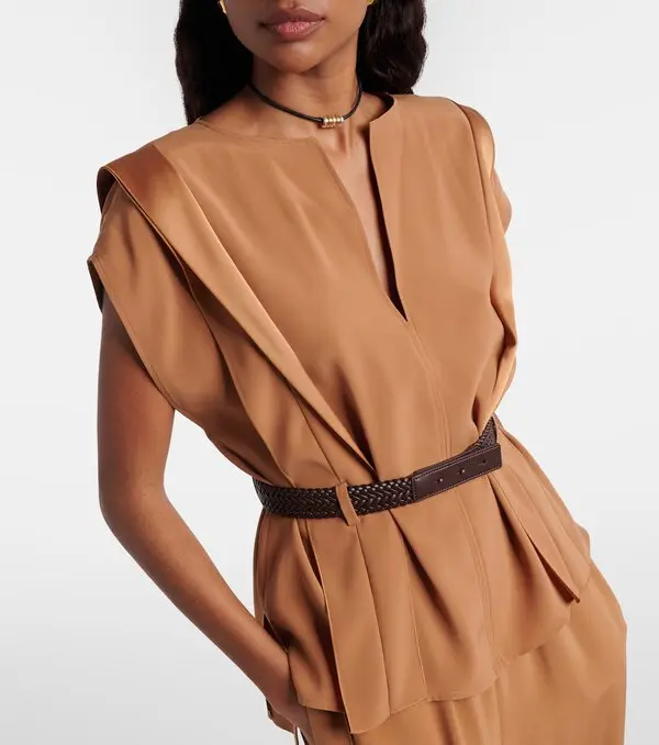 Max Mara Belted Crêpe Top - Brown
