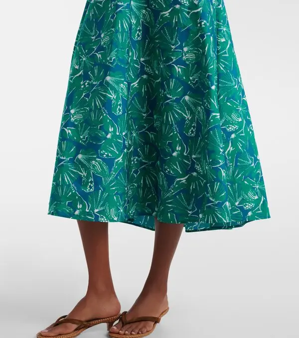 Max Mara Printed Halterneck Cotton Midi Dress - Green