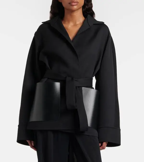 Alaïa Leather-trimmed Virgin Wool Wrap Jacket