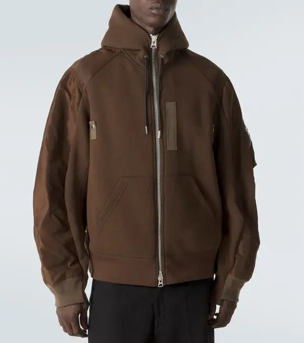 Sacai Cotton-blend And Twill Hoodie - Brown