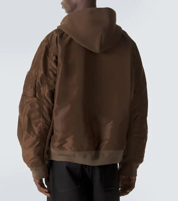 Sacai Cotton-blend And Twill Hoodie - Brown