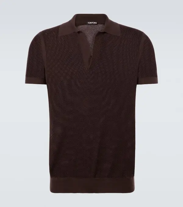 TOM FORD Semi-sheer Cotton And Silk Polo Shirt - Brown