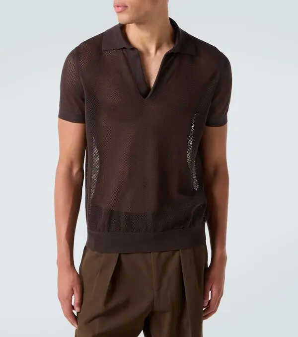 TOM FORD Semi-sheer Cotton And Silk Polo Shirt - Brown