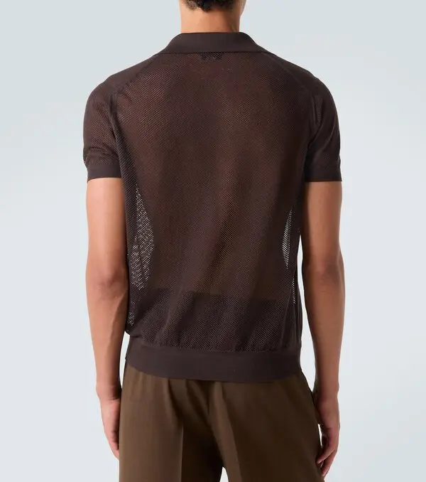 TOM FORD Semi-sheer Cotton And Silk Polo Shirt - Brown