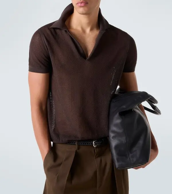 TOM FORD Semi-sheer Cotton And Silk Polo Shirt - Brown