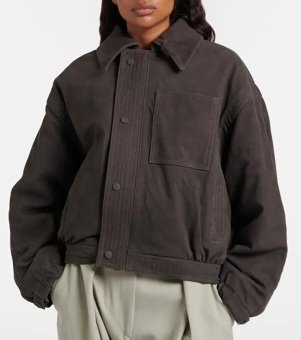 Victoria Beckham Shearling-trimmed Suede Blouson Jacket - Grey