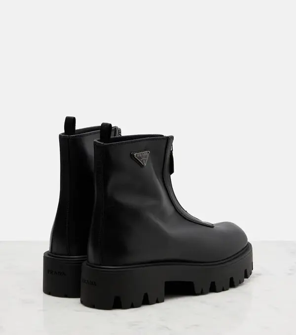 Prada Leather Platform Ankle Boots