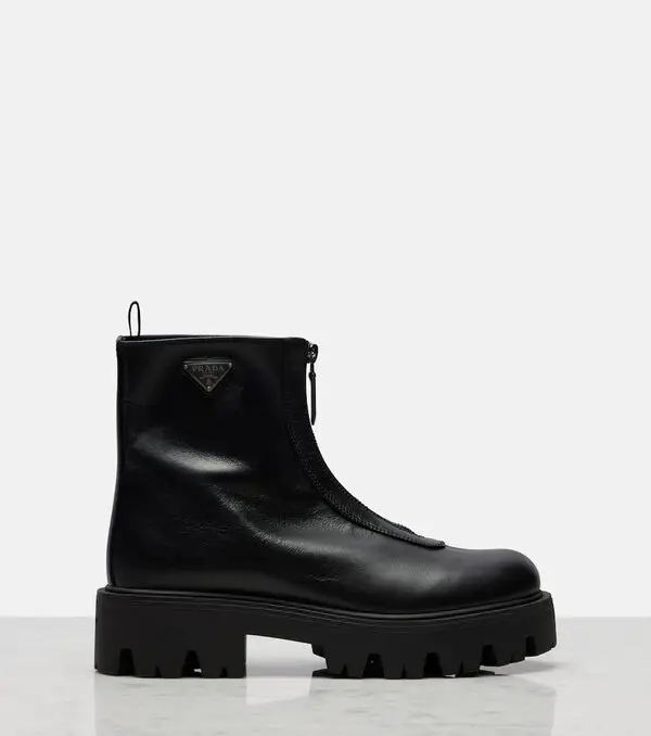 Prada Leather Platform Ankle Boots