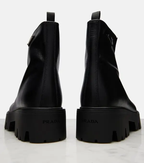 Prada Leather Platform Ankle Boots