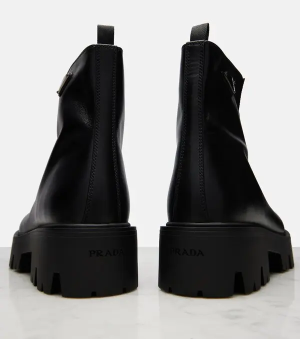 Prada Leather Platform Ankle Boots - Black