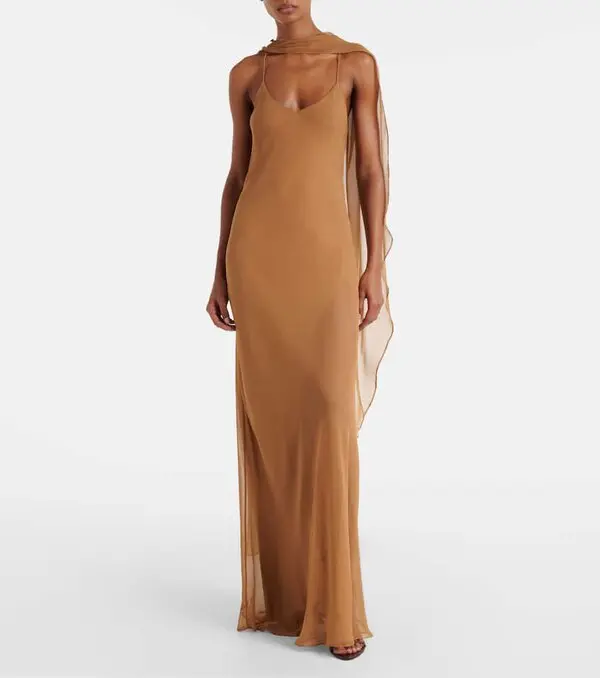 THE SEI Caped Silk Satin Gown