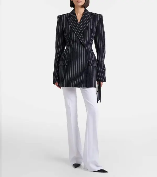 MUGLER Pinstriped Virgin Wool Blazer